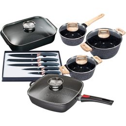 King Topf-Set &raquo;Square&laquo; Set, Stielkasserolle 18 cm, Kochtopf 20/24 cm, Br&auml;ter, Viereckpfanne 28 cm, 9 Stk. tlg. Aluminiumguss schwarz