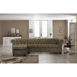 Home Affaire Chesterfield-Sofa &raquo;Rysum L-Form&laquo; Chesterfield-Optik mit Ottomanen-Abschlu&szlig; grau Luxus-Microfaser Lederoptik (100% Polyester);Kunstleder