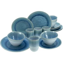 Creatable Kombiservice &raquo;Geschirr-Set Aquarius&laquo; Service, Reaktivglasur, satte Haptik, 16 Teile, f&uuml;r 4 Personen blau Steinzeug