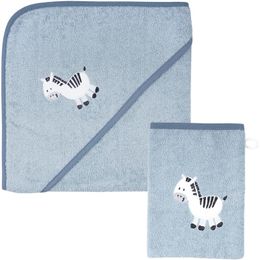 W&ouml;rner Handtuch Set &raquo;Zebra blau Kapuzenbadetuch 100/100 mit Waschhandschuh&laquo; mit s&uuml;&szlig;er Zebrastickerei blau Frottier, Obermaterial: 100% Baumwolle