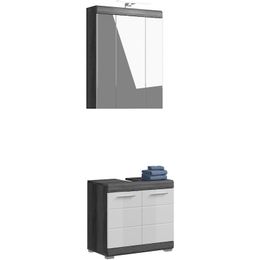 Welltime Badm&ouml;bel-Set &raquo;Siena, 2 teilig, inklusive LED Beleuchtung, bestehend aus:&laquo; Set, TOPSELLER!, 2 Stk. tlg. wei&szlig; Holzwerkstoff, MDF