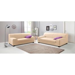 DOMO collection Polstergarnitur &raquo;Amando zeitlos und modern, komfortabel&laquo; Spar-Set, bestehend aus 2er- und 3er-Sofa beige PRIMABELLE -Microfaser aus 