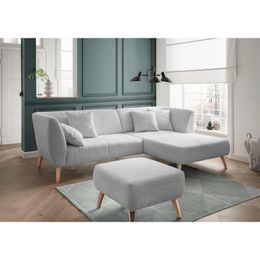 Home Affaire Ecksofa &raquo;Colori Polsterm&ouml;bel mit zeitlos eleganter R&uuml;ckenf&uuml;hrung. L-Form&laquo; Holzfu&szlig;farbe w&auml;hlbar, inkl. 4x Zierkissen silber 100% Polyester