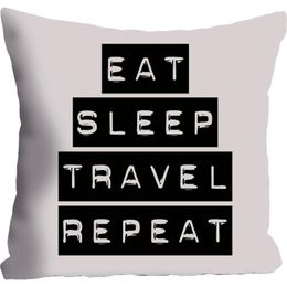queence Dekokissen &raquo;&raquo;Eat, Sleep, Travel, Repeat&laquo;&laquo; Kissenh&uuml;lle ohne F&uuml;llung, 1 St&uuml;ck bunt Polyester