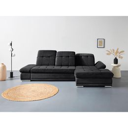 COTTA Ecksofa &raquo;Holiday L-Form mit Sitztiefen-, Armteil- und Kopfteilverstellung&laquo; wahlweise mit Bettfunktion & Bettkasten schwarz 100% Polyester