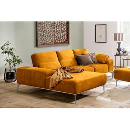 W.Schillig Ecksofa &raquo;run, Designsofa mit tollem Sitzkomfort, bequem, L-Form&laquo; mit elegantem Holzsockel, F&uuml;&szlig;e in Silber matt, Breite 279 cm gelb Longlife