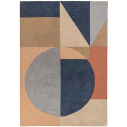 FLAIR RUGS Wollteppich &raquo;Esre, aus 100% Wolle,&laquo; rechteckig 9 mm H&ouml;he geometrisches Design, handgearbeiteter Konturenschnitt, Wohnzimmer bunt Wolle