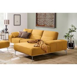 W.Schillig Ecksofa &raquo;run, Designsofa, bequem, L-Form&laquo; mit elegantem Holzsockel, F&uuml;&szlig;e in Chrom gl&auml;nzend, Breite 299 cm gelb Longlife Xtra-Leder Z73: 