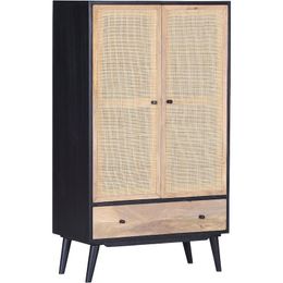 GUTMANN FACTORY Highboard &raquo;Linus&laquo; Stauraumschrank mit Front aus Rattangeflecht, Breite 80 cm schwarz Massivholz