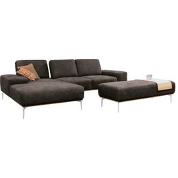 W.Schillig Ecksofa &raquo;run, Designsofa mit tollem Sitzkomfort, L-Form&laquo; mit elegantem Holzsockel, F&uuml;&szlig;e in Chrom gl&auml;nzend, Breite 279 cm grau Longlife Xtra