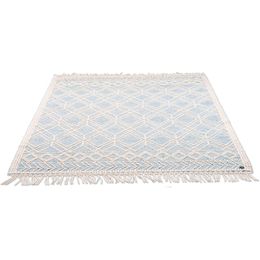 Tom Tailor HOME Teppich &raquo;Colored Macrame&laquo; rechteckig 10 mm H&ouml;he Handweb Teppich, reine Wolle, handgewebt, mit Fransen, Scandi Design blau Schurwolle
