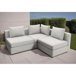 DOMO collection Ecksofa &raquo;Solskin, individuell erweiterbar/kombinierbar L-Form&laquo; mit losen Kissen. R&uuml;cken- und Seitenteile als Stecksystem. silber 100% 