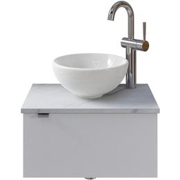 Waschtisch &raquo;Serie 6915 Waschschale mit Unterschrank f&uuml;r G&auml;stebad, G&auml;ste WC&laquo; Keramik-Aufsatzbecken, Waschtischplatte, Waschtischunterschrank, 3 Stk. 