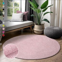 Sanat Hochflor-Teppich &raquo;LOCA&laquo; rund 30 mm H&ouml;he Wohnzimmer, Langflor, Shaggy, Schlafzimmer rosa Kunstfaser