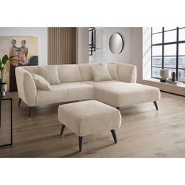 Home Affaire Ecksofa &raquo;Colori Polsterm&ouml;bel mit zeitlos eleganter R&uuml;ckenf&uuml;hrung. L-Form&laquo; Holzfu&szlig;farbe w&auml;hlbar, inkl. 4x Zierkissen beige 100% Polyester