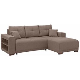 Home Affaire Ecksofa &raquo;Viborg L-Form&laquo; mit Regal in der Armlehne, wahlweise mit Bettfunktion braun Struktur (100% Polyester);Struktur fein ( 100% 