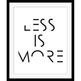 queence Bild &raquo;LESS IS MORE&laquo; Buchstaben Schriftzug Schwarz-Wei&szlig; Spr&uuml;che & Texte HD Premium Poster-Druck inkl. Holzrahmen schwarz Acrylglas, Holz, 