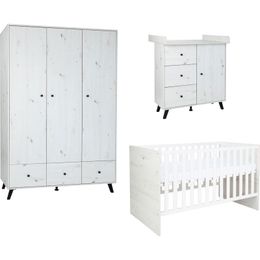 Arthur Berndt Babyzimmer-Komplettset &raquo;Babyzimmer Set &raquo;Lavea&laquo; 3-teilig&laquo; Set, Babym&ouml;bel-Set &raquo;Lavea&laquo;: Kleiderschrank, Kinderbett und Wickelkommode wei&szlig; 