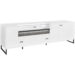 set one by Musterring TV-Schrank &raquo;Deltona&laquo; inkl. LED-Beleuchtung, Metallkufe, Glasklappe, B214 x H 67 cm wei&szlig; Spanplatte