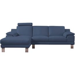 Egoitaliano Ecksofa &raquo;Shakira, Design und super Sitzkomfort auf hohem Niveau, tolle Details&laquo; mit Recamiere, L-Form, edle F&uuml;&szlig;e blau Leder &raquo;BULL&laquo; (echtes Rindsleder)