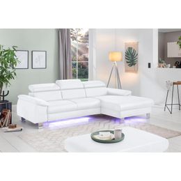 COTTA Ecksofa &raquo;Komaris L-Form, B: 244 cm&laquo; mit Kopfteilverstellung, optional Bettfunktion, Bettkasten & Licht wei&szlig; Microfaser PRIMABELLE (100% 