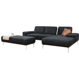 W.Schillig Ecksofa &raquo;run, Designsofa mit tollem Sitzkomfort, L-Form&laquo; mit elegantem Holzsockel, F&uuml;&szlig;e in Chrom gl&auml;nzend, Breite 279 cm schwarz Longlife 