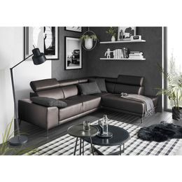 3C Candy Ecksofa &raquo;Greve modern und bequem, inkl. manueller Kopfteilverstellung, L-Form&laquo; wahlweise mit motorischem Sitzvorzug braun 100% Leder