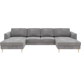 Home Affaire Wohnlandschaft &raquo;Booster, whlw. mit Schlaffunktion & Bettkasten, Fu&szlig; Buche lackiert&laquo; Sofa in U-Form, Breite 305 cm, in Cord oder Struktur 