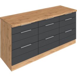 KOCHSTATION Unterschrank &raquo;KS-Luhe&laquo; 180 cm breit, f&uuml;r viel Stauraum, MDF-Fronten mit waagerechter Lisene grau MDF