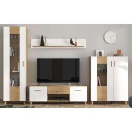 Inosign Wohnzimmer-Set &raquo;Bretagna Wohnwand, Mediawand, Anbauwand, TV-Wand, Breite 302 cm&laquo; Komplett-Set, 4 Stk. tlg. beige Glas, Hartfaserplatte, 