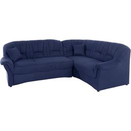 DOMO collection Ecksofa &raquo;Bahia, zeitlos und elegant, bequeme Armlehnen, L-Form&laquo; wahlweise mit Bettfunktion blau Luxus-Microfaser (100% Polyester), mit