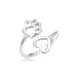 NENALINA Damen Fingerring &raquo;Herz Pfote Tierliebe Offen Verstellbar 925 Silber&laquo; silber