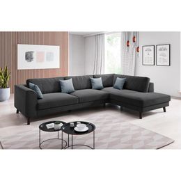 Home Affaire Ecksofa &raquo;Laurentia, L-Form&laquo; mit 4 Zierkissen, Ottomane links oder rechts bestellbar schwarz Luxus-Microfaser (100% Polyester);Samt (100% 