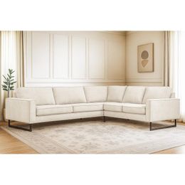 Home Affaire Ecksofa &raquo;Pinto, XXL, 250/290 cm, langer Schenkel, Ottomane&laquo; Cord, Chenille, Lederoptik, mit Keder, Metallf&uuml;&szlig;e, Wellenunterfederung beige 