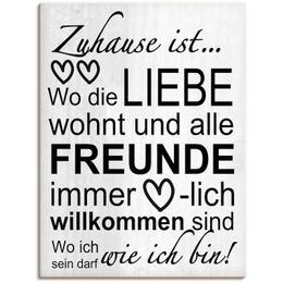 Artland Wandbild &raquo;Wo die Liebe wohnt&laquo; Spr&uuml;che & Texte 1 Stk. tlg. als Leinwandbild, Poster in verschied. Gr&ouml;&szlig;en grau