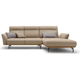 Creation BY ROLF BENZ Ecksofa &raquo;CR.460&laquo; Sockel in Nussbaum, Winkelf&uuml;&szlig;e in Umbragrau, Breite 298 cm beige NaturLEDER OSKAR (echtes Rindsleder)