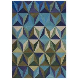 FLAIR RUGS Wollteppich &raquo;Reverie&laquo; rechteckig 10 mm H&ouml;he Geometrischer Teppich Reverie aus Wolle blau Wolle