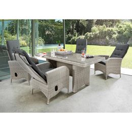 Destiny Garten-Essgruppe &raquo;PALMA LUNA&laquo; 4x Hochlehner, 1x Tisch, inkl. Auflagen, Aluminium, Polyrattan wei&szlig; Obermaterial: 100% Polyester. F&uuml;llung: 50% Polyester