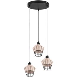 REALITY LEUCHTEN Pendelleuchte &raquo;Borka&laquo; E27 1 Stk. warmwei&szlig; - kaltwei&szlig; Boho H&auml;ngelampe aus Rattan 3-flammig exkl E27 max 40W h&ouml;henverstellbar beige