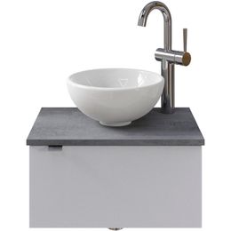 Waschtisch &raquo;Serie 6915 Waschschale mit Unterschrank f&uuml;r G&auml;stebad, G&auml;ste WC&laquo; Keramik-Aufsatzbecken, Waschtischplatte, Waschtischunterschrank, 3 Stk. 