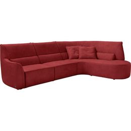 Egoitaliano Ecksofa &raquo;Puffy, extravagant & edel, Retro Designsofa, hoher Sitzkomfort, L-Form&laquo; mit Ottomane, wahlweise mit und ohne elektrischer Relaxfunktion rot 