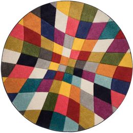 FLAIR RUGS Teppich &raquo;Rhumba&laquo; rund 10 mm H&ouml;he fu&szlig;bodenheizungsgeeignet, geometrisches & buntes Muster, Rauten bunt Polypropylen