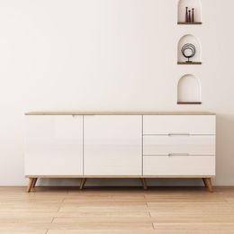 OTTO home Sideboard &raquo;Lund&laquo; mit gl&auml;nzenden Fronten, Griffmulden, helles Holzdekor, Breite 180 cm ABS-Kunststoff, FSC -zertifizierter Holzwerkstoff, MDF