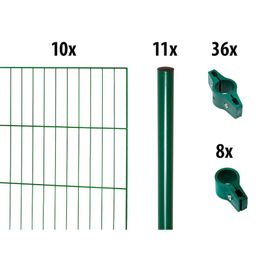GARDEN 'N' MORE Einstabmattenzaun &raquo;mit Rundpfosten&laquo; 10 Elemente f&uuml;r 20 m, LxH: 200 x 150 cm, mit 11 Pfosten gr&uuml;n Kunststoff, Stahl