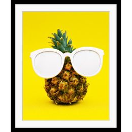 queence Bild &raquo;Alessio&laquo; Ananas Kunst Lebensmittel Obst Obst Bilder HD Premium Poster-Druck inkl. Holzrahmen schwarz Acrylglas, Holz, Papier