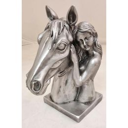 AMBIENTE HAUS Tierfigur &raquo;Pferdekopf mit M&auml;dchen 32cm&laquo; silber Polyresin
