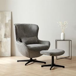 OTTO home Sessel &raquo;Yolli Relaxsessel, TV-Sessel mit Hocker&laquo; 360&deg; Grad drehbar, Struktur-Bezug metal frame, plywood, foam, fabric, metal base