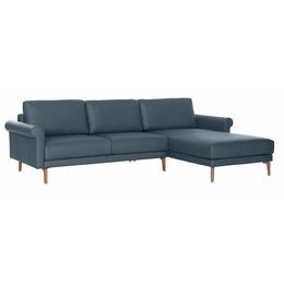 Creation BY ROLF BENZ Ecksofa &raquo;CR.450, Designecksofa, L-Form&laquo; Armlehne Schnecke modern Landhaus, Breite 262 cm, Fu&szlig; Nussbaum blau NaturLEDER OSKAR (