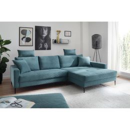 Trends by HG Ecksofa &raquo;Summer L-Form&laquo; in Cord-Stoff mit Metallfu&szlig; blau