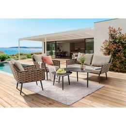 Destiny Gartenlounge-Set &raquo;RAVENNA&laquo; 1x 2er Sofa, 2x Sessel, 2x Tisch, inkl. Auflagen, 12 Stk. tlg. Aluminium, Olefin-Rope braun Obermaterial: 100% Polyester. 